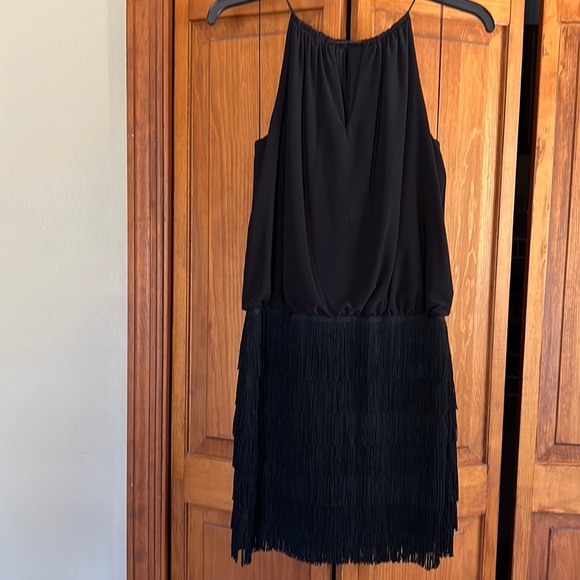 Cache | Dresses | Cache Black Fringe Cocktail Dress Size 2 | Poshmark